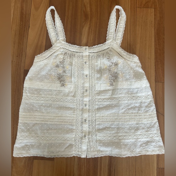 Sundance | Tops | Sundance Lace And Embroidered Button Down Tank Super ...
